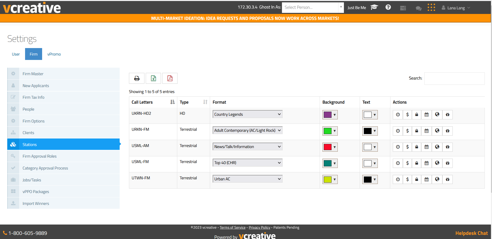 Firm Settings: Stations - vPromotions
